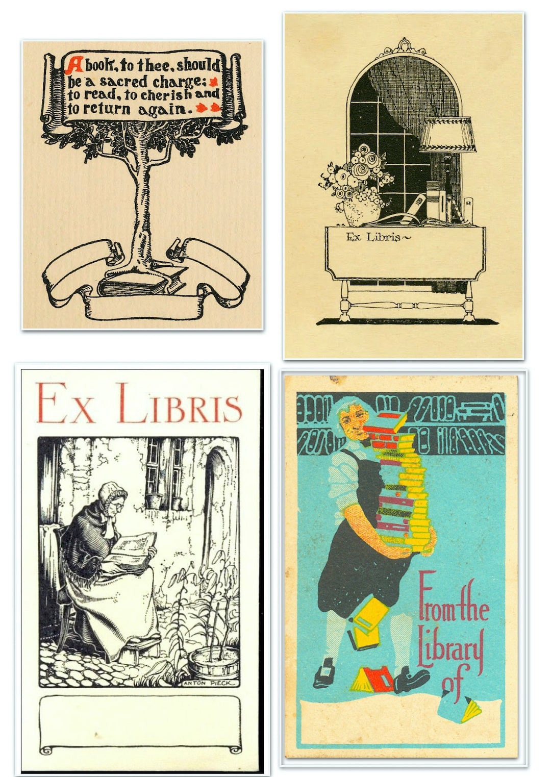 Vintage Book Plates, Huge Variety of Digital Ex Libris, Printable ...