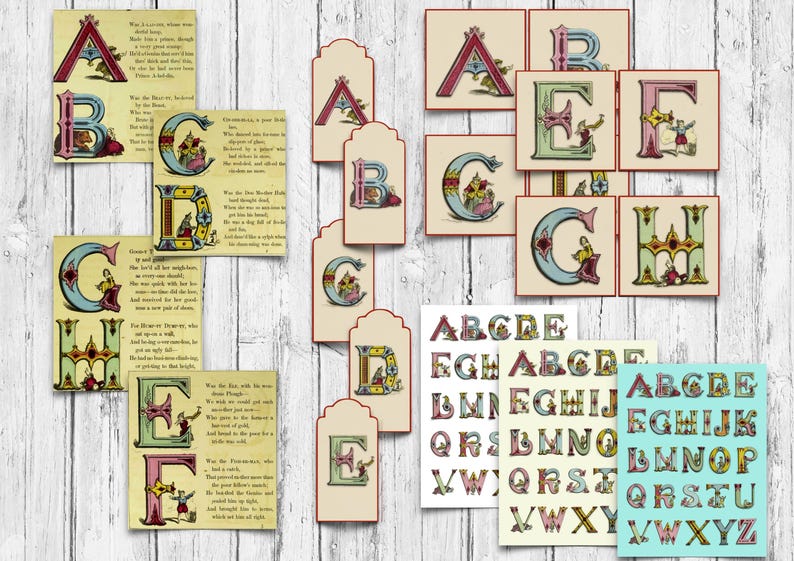 Vintage Fairy Tale Alphabet Cards: Junk Journal Ephemera (digital ...