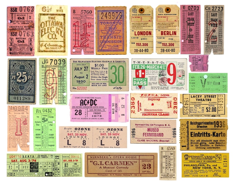 Vintage Ticket Ephemera: Junk Journal & Scrapbook Kit (digital Download ...