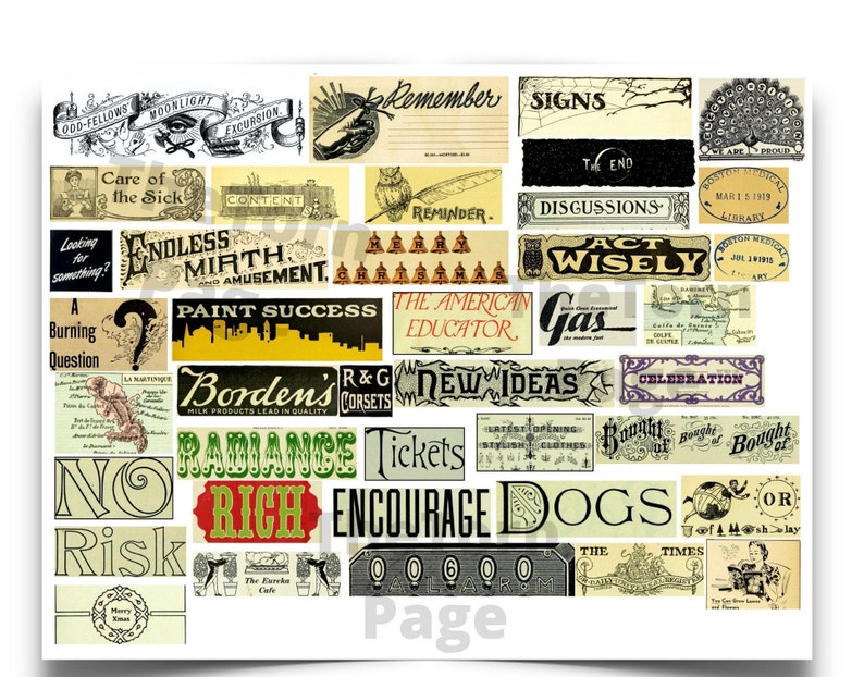 Vintage Script Labels Pack 2 Eclectic Mix of Digital - Etsy