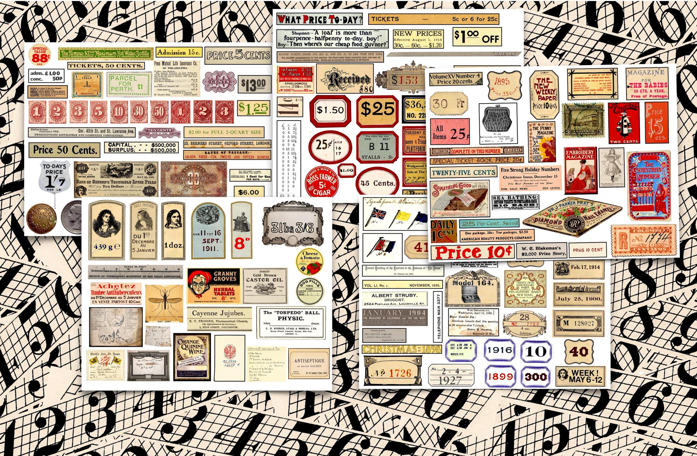 Vintage Money & Number Labels: Sepia Ephemera for Junk Journals ...