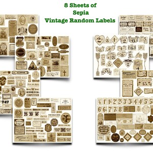 Vintage Random Labels, Digital Antique Number and Text Labels, Colour ...