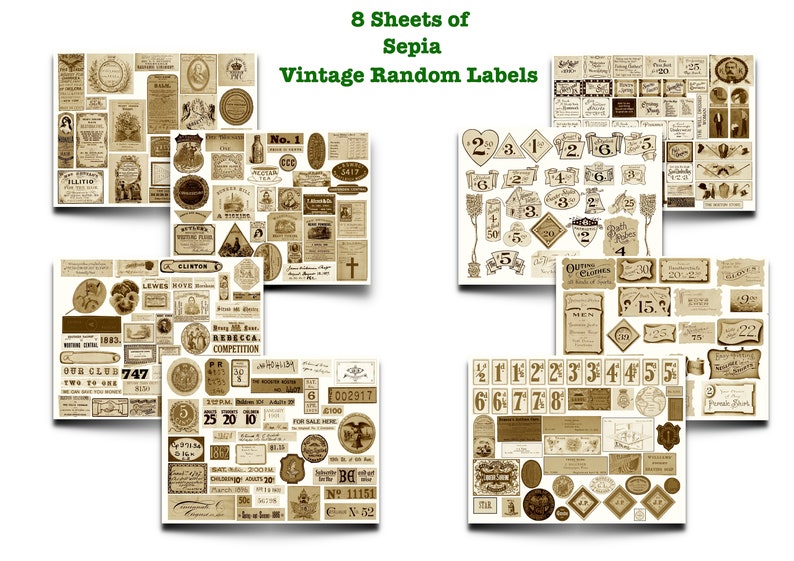 Vintage Random Labels Digital Antique Number and Text Labels - Etsy