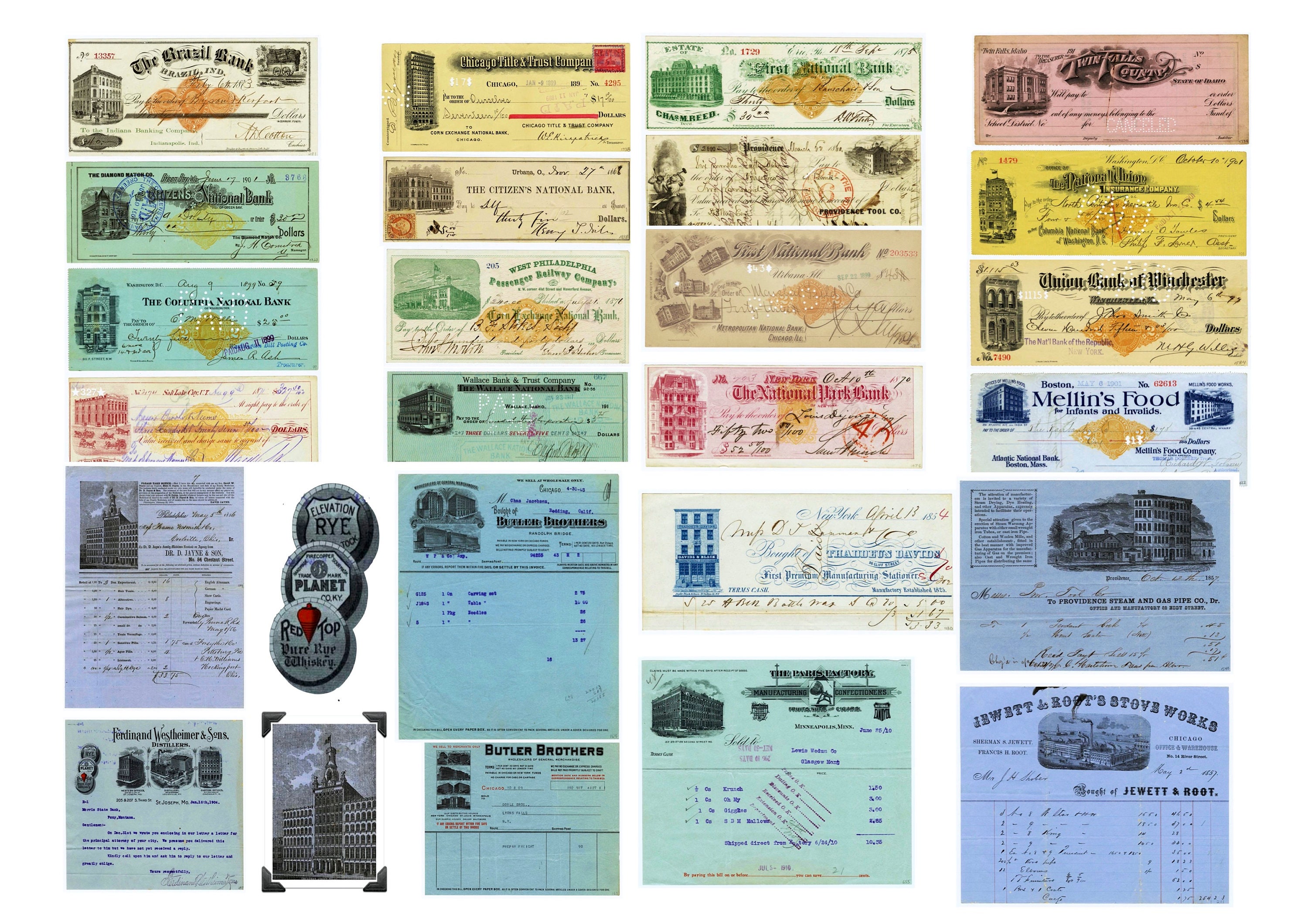 Vintage Coloured American Invoices Letters and Cheques - Etsy