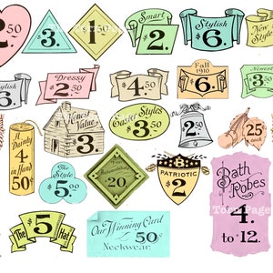 Vintage Random Labels, Digital Antique Number and Text Labels, Colour ...