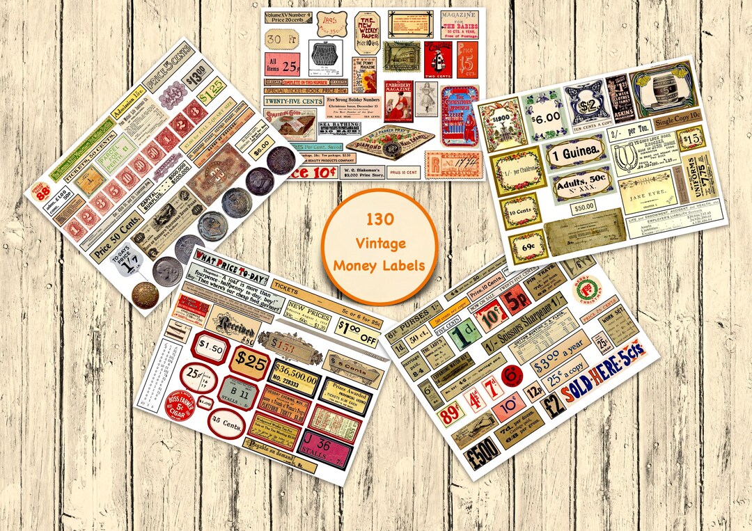 Vintage Money Labels: Sepia & Color Printable Ephemera (digital ...