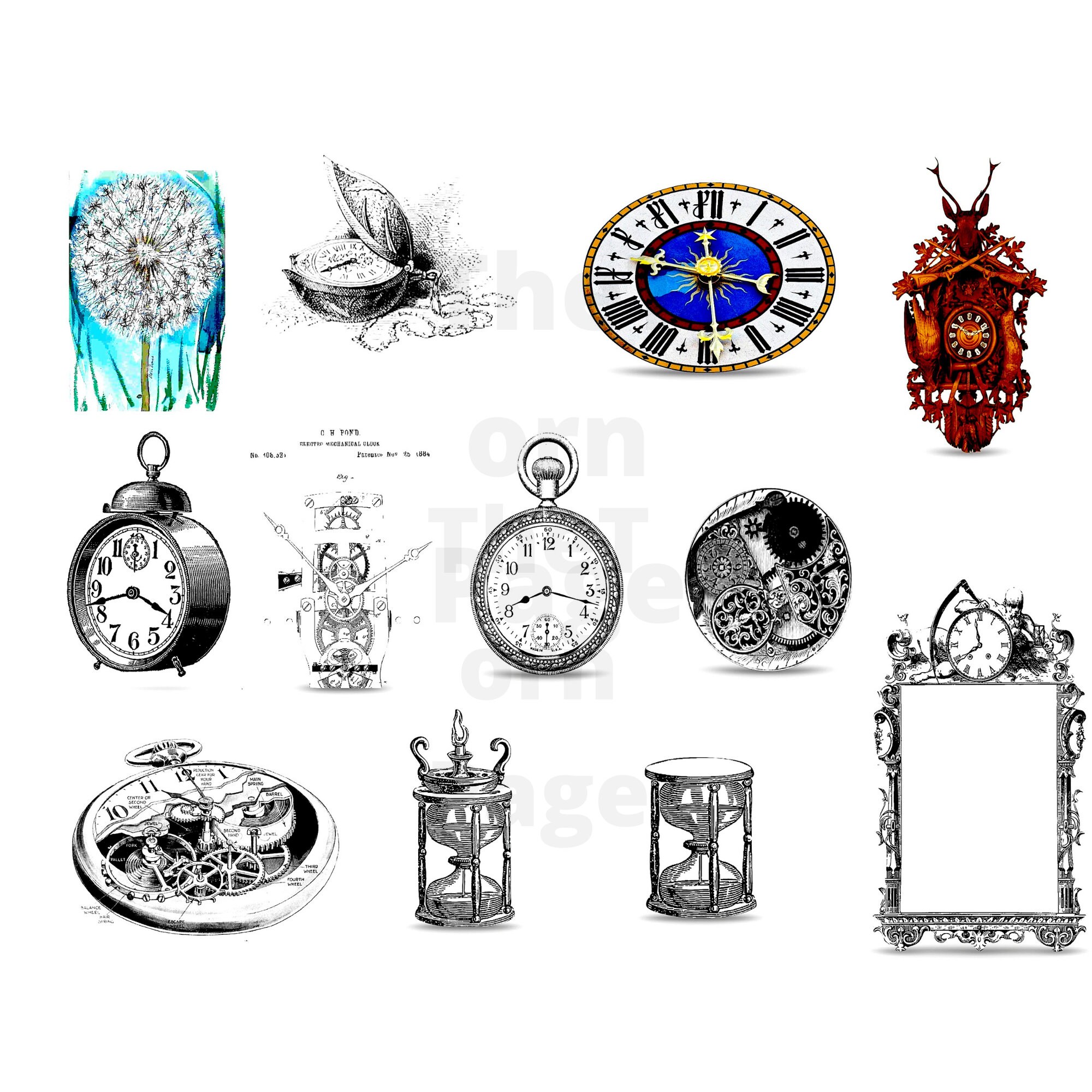 Vintage Clock Images: Printable Time Pieces Ephemera (digital Download ...