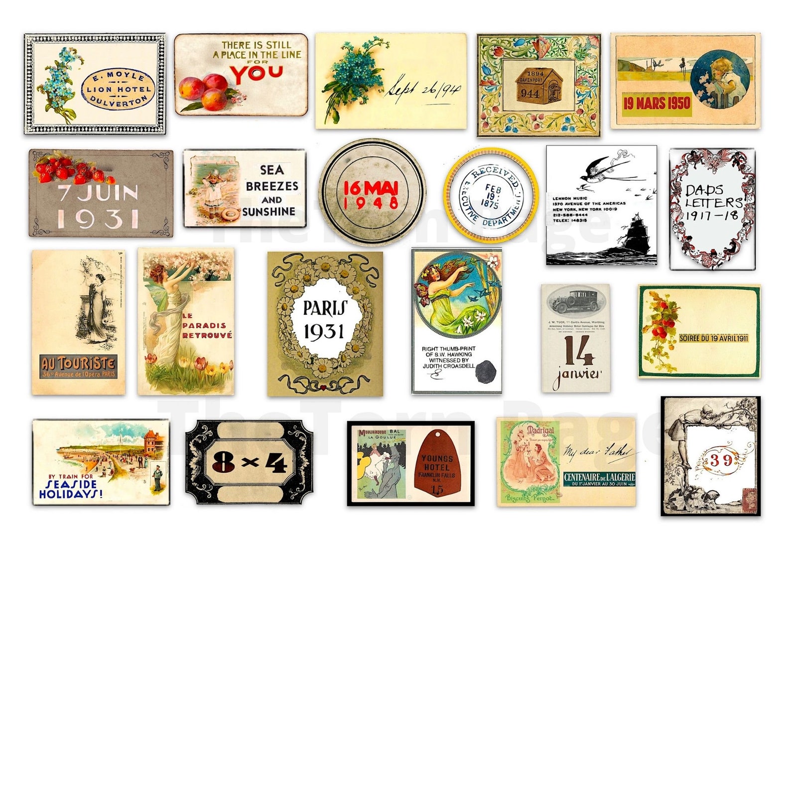 Beautiful Vintage Labels Random Labels With Numbers Words | Etsy