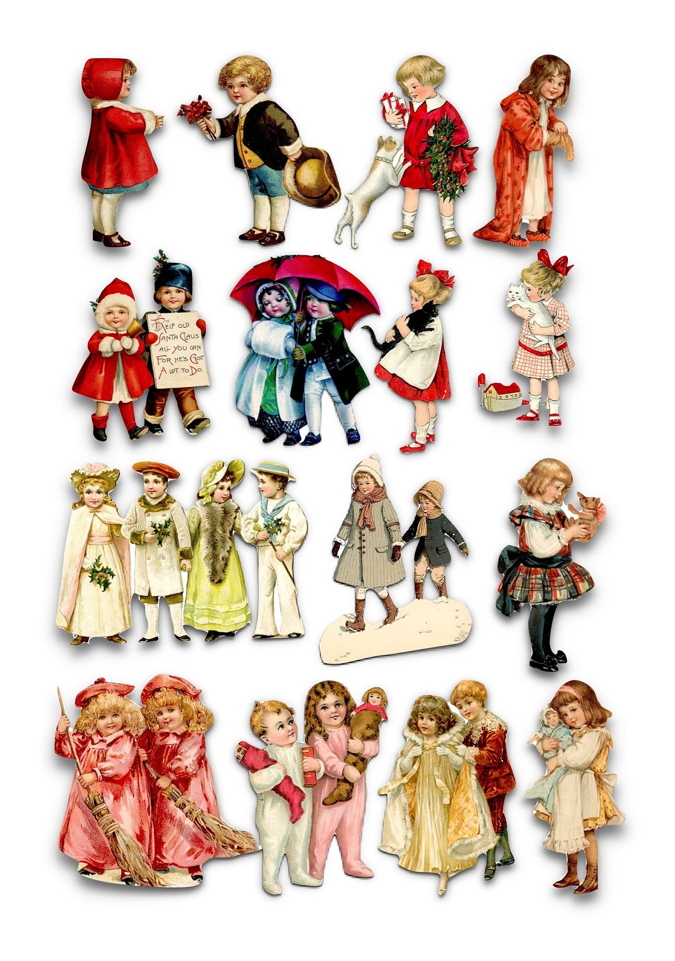 Vintage Christmas Children Paper Dolls: Scrapbooking Ephemera (digital ...