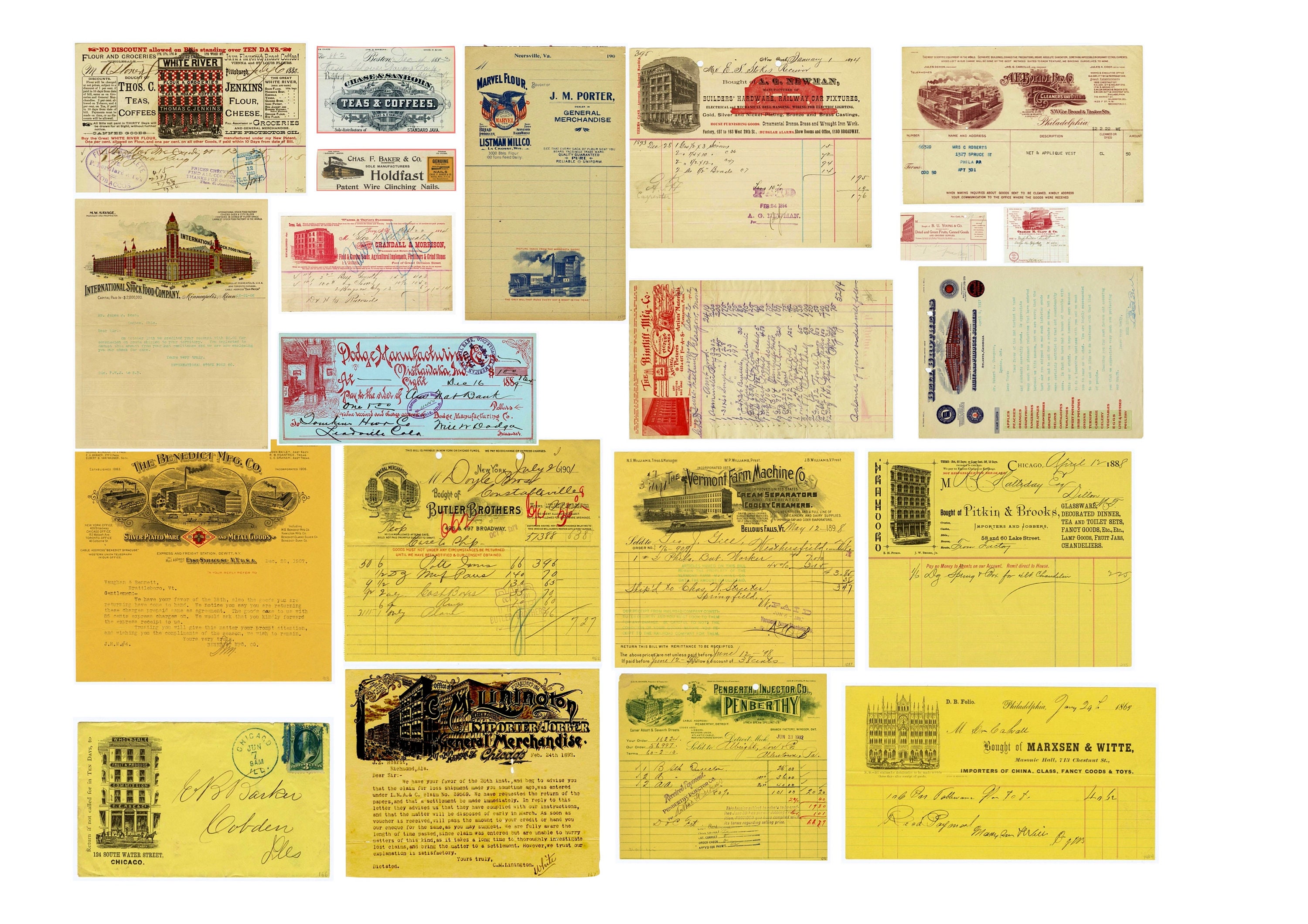 Vintage Coloured American Invoices Letters and Cheques - Etsy