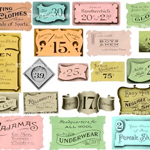 Vintage Random Labels, Digital Antique Number and Text Labels, Colour ...