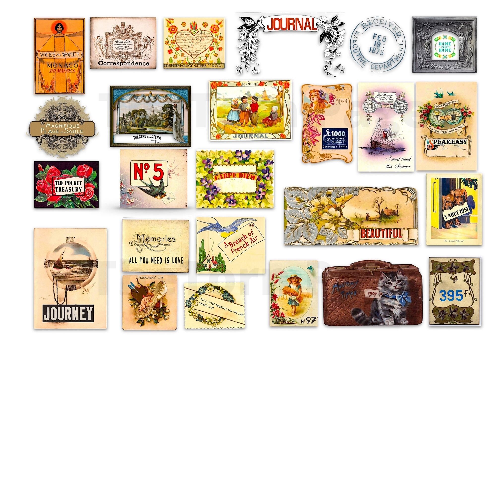 Beautiful Vintage Labels Random Labels With Numbers Words | Etsy