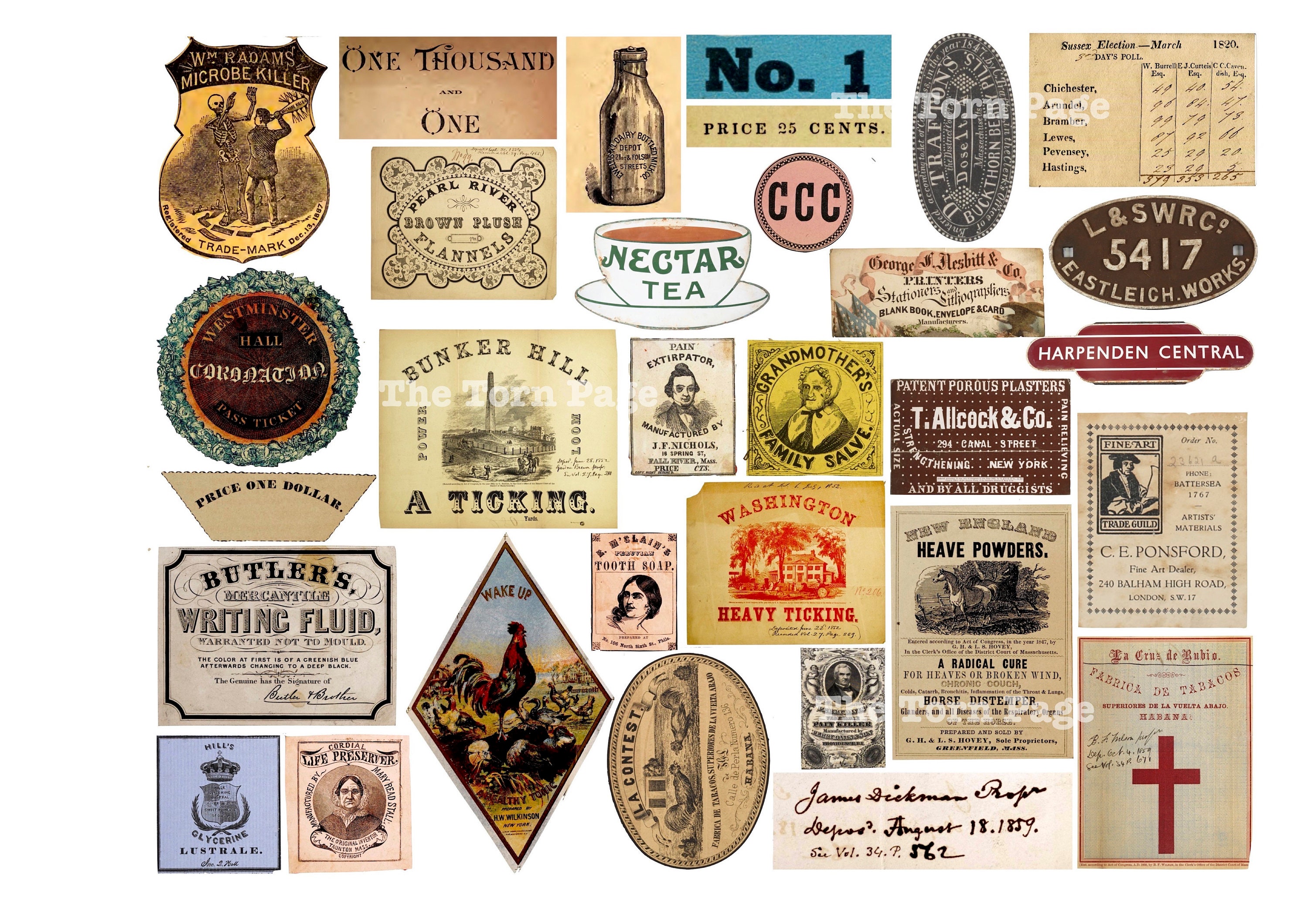 Vintage Random Labels Digital Antique Number and Text Labels - Etsy