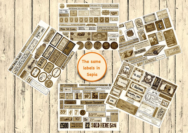 Vintage Money Labels: Sepia & Color Printable Ephemera (digital ...
