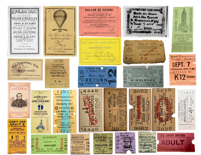 Vintage Ticket Ephemera: Junk Journal & Scrapbook Kit (digital Download ...