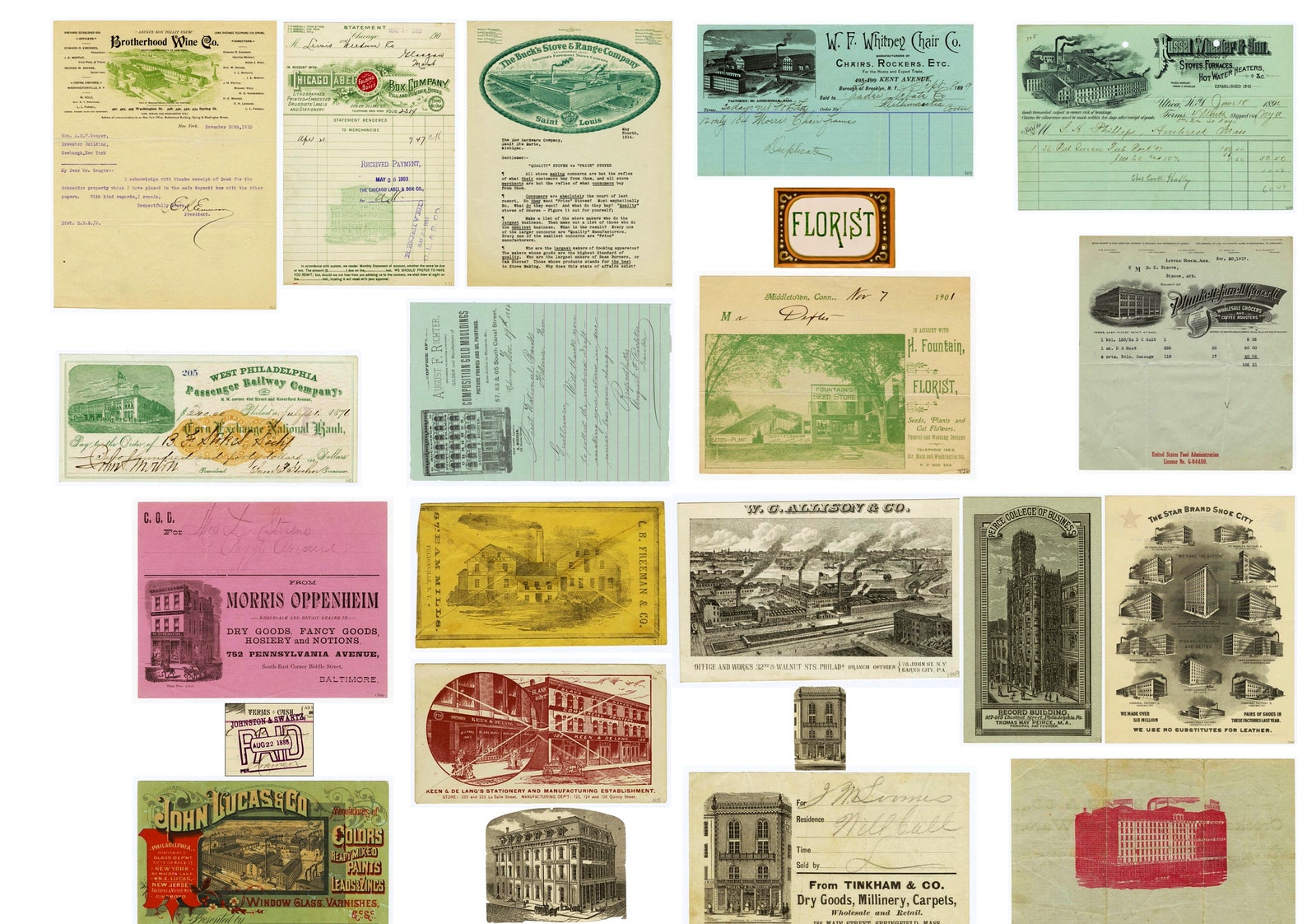 Vintage Coloured American Invoices Letters and Cheques - Etsy
