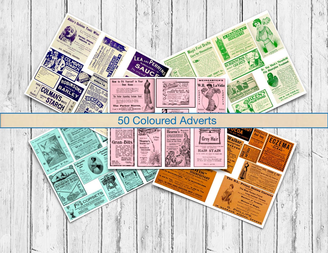 Vintage Coloured Adverts to Enhance Art and Craft Projects, Junk ...