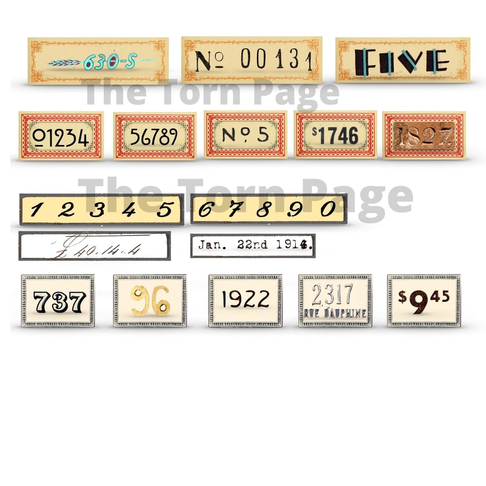 Vintage Number Labels, Fussy Cutting Heaven, Digital Ephemera ...