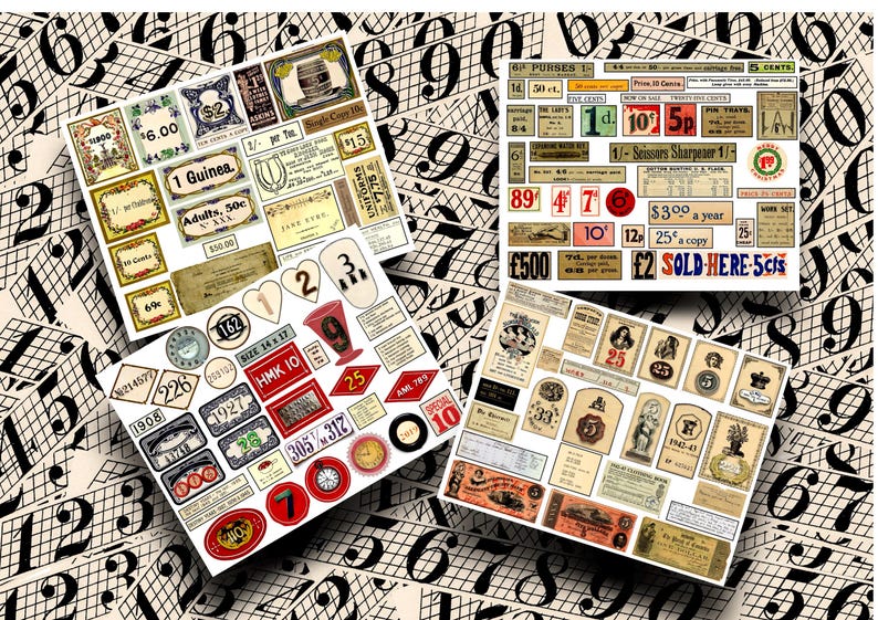 Vintage Money & Number Labels: Sepia Ephemera for Junk Journals ...