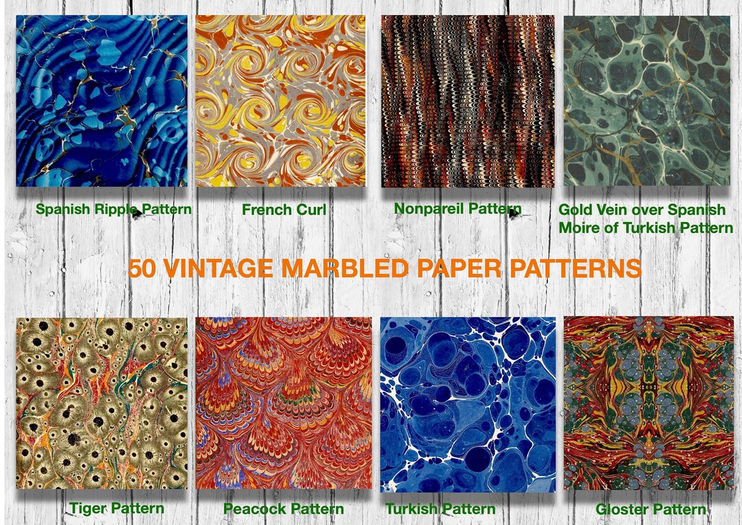 50 Vintage Marbled Papers - Digital Backgrounds for Junk Journals ...