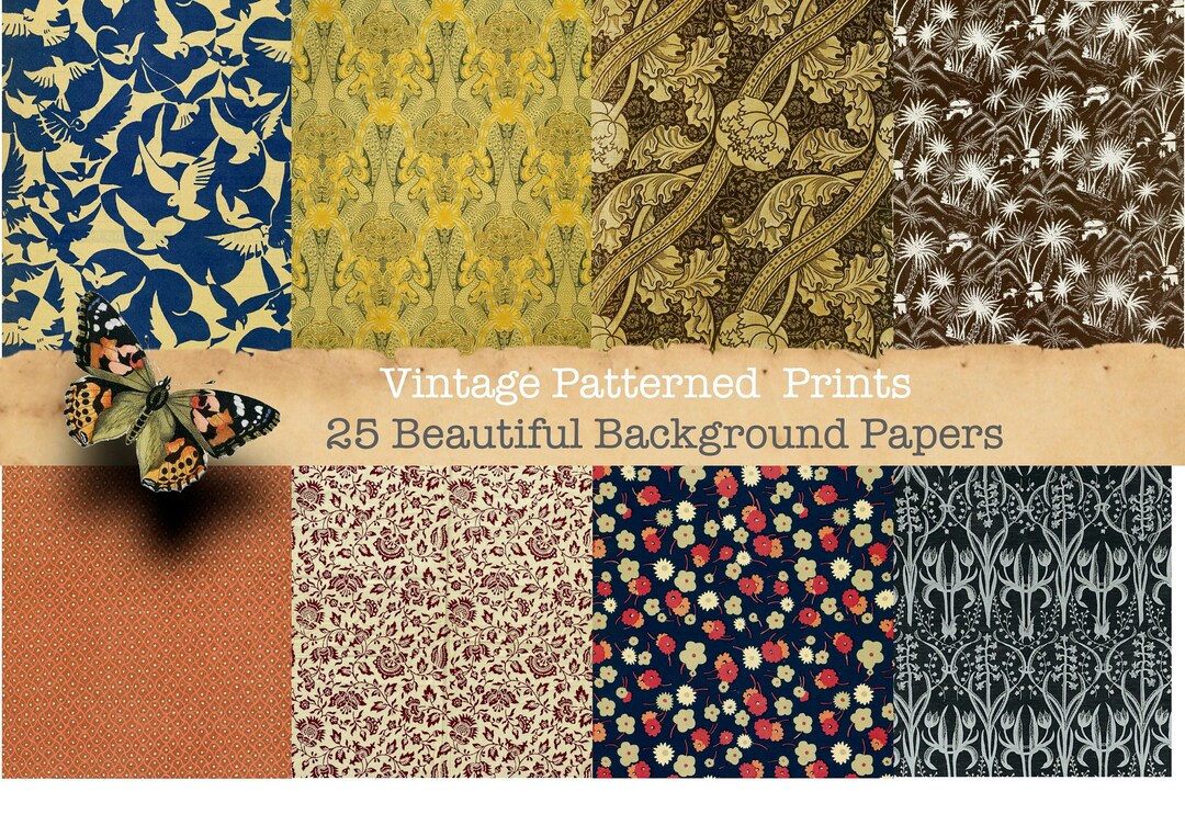 Vintage Patterned Scrapbook Papers, Floral Patterned Papers, Digital ...