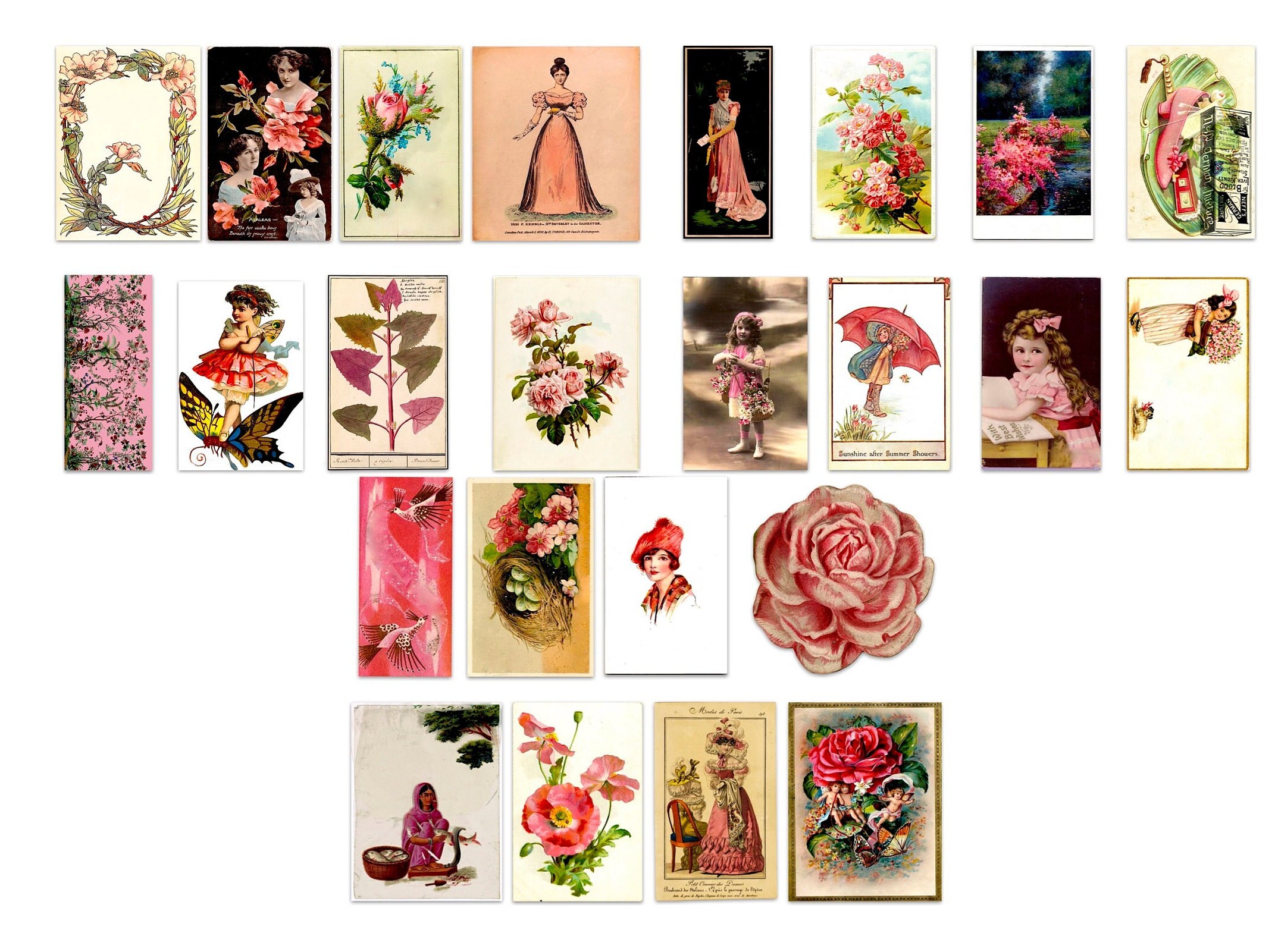 Pink Vintage Images: Printable Collage Papers for Journals (digital ...