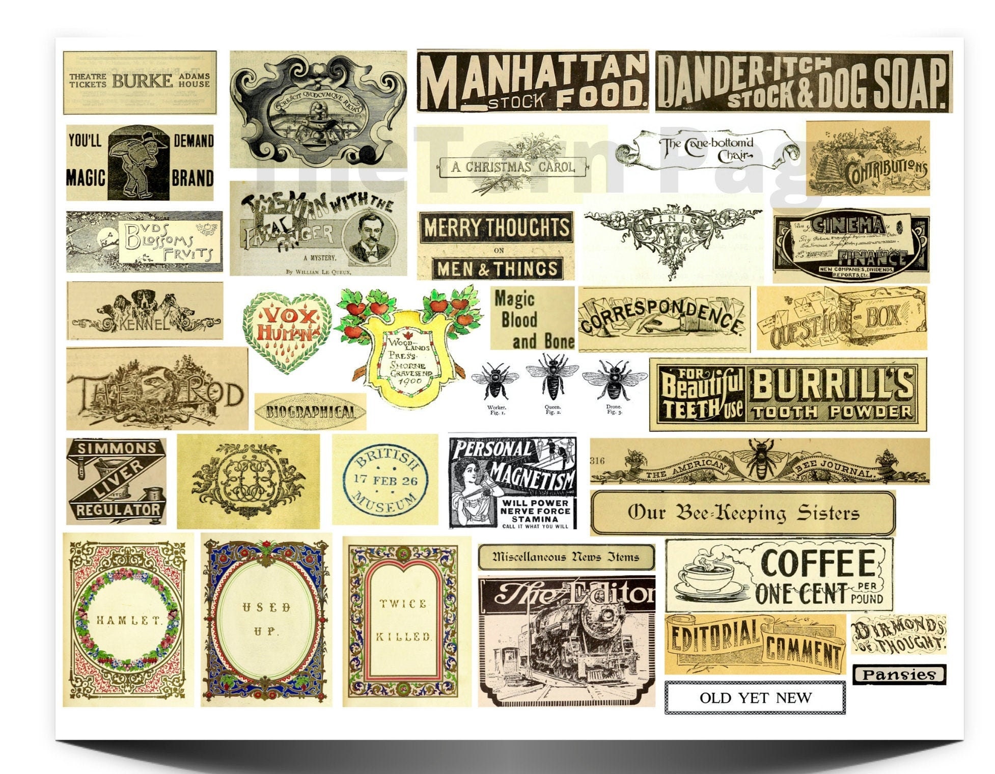 Vintage Script Labels Pack 1 Eclectic Mix of Digital - Etsy