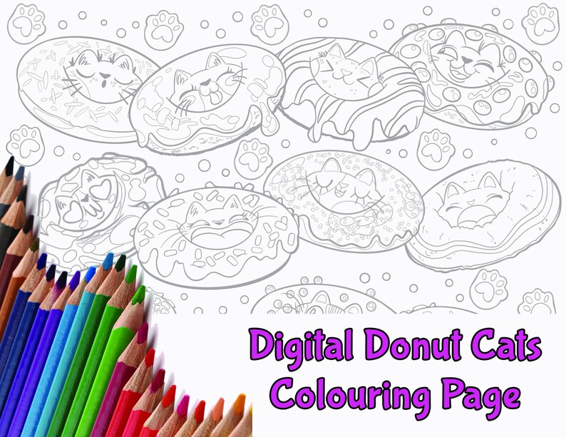 Cute Donut Cats Printable Coloring Page Cute Cat Coloring - Etsy Canada