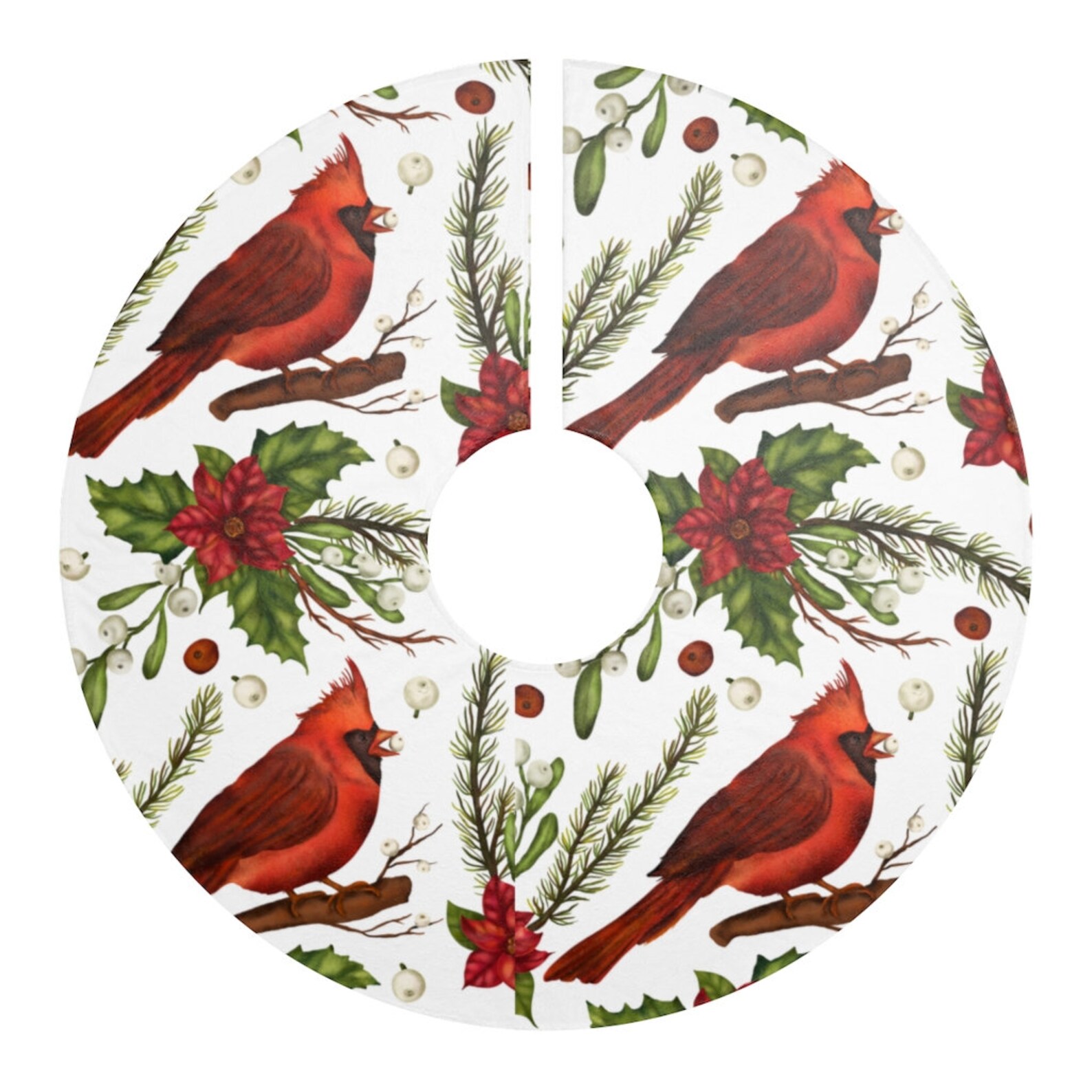 This Red Cardinal Bird Print Christmas Tree Skirt, This Xmas Tree Skirt ...