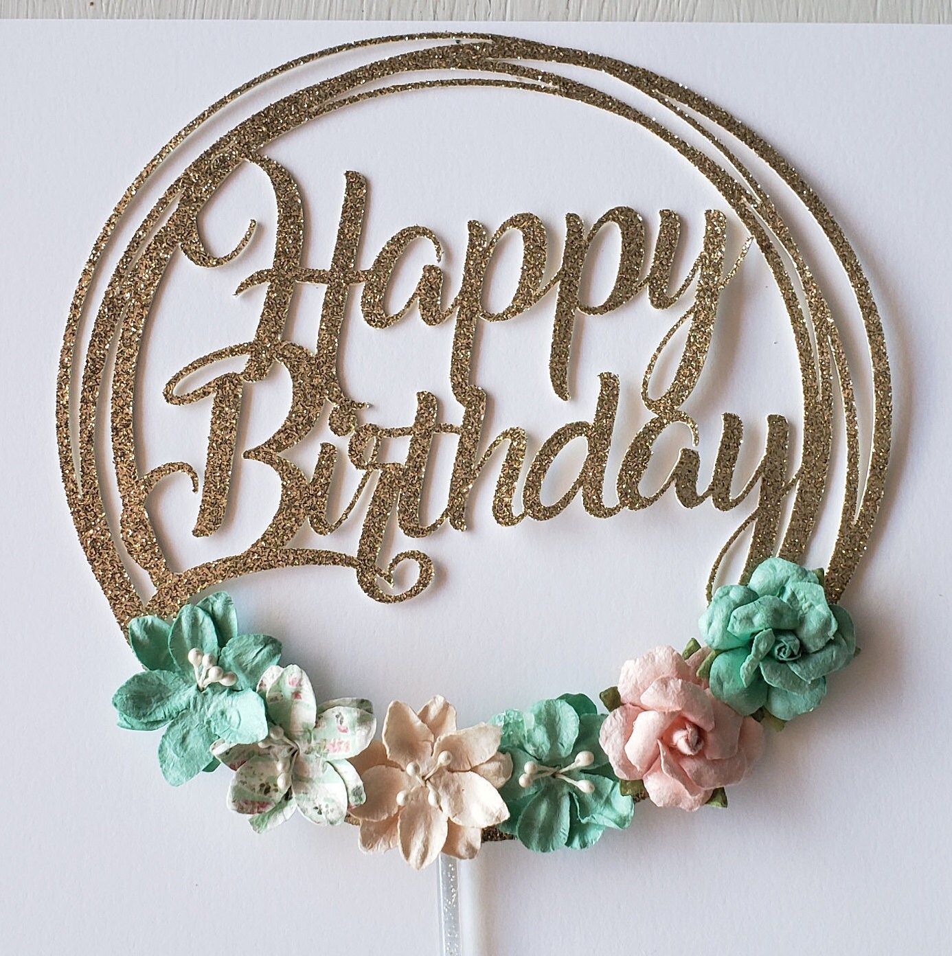 Happy birthday cake topper round happy birthday cake topper | Etsy