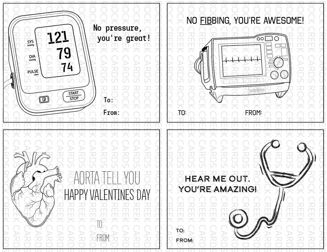 Cardiology Medical Valentine's Day Cards: Printable Cards (digital ...