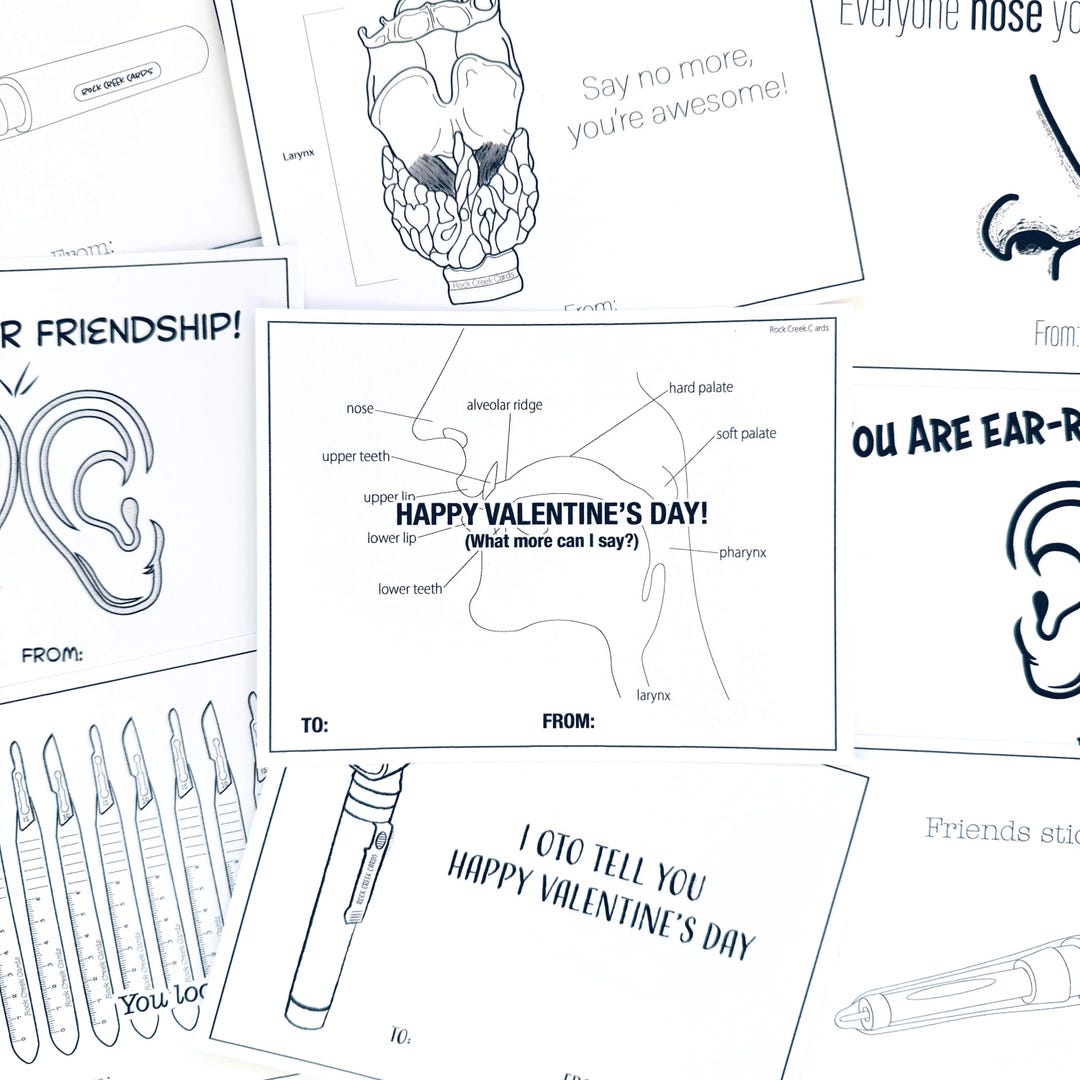 ENT Medical Valentine's Day Cards: Printable Cards (digital Download ...