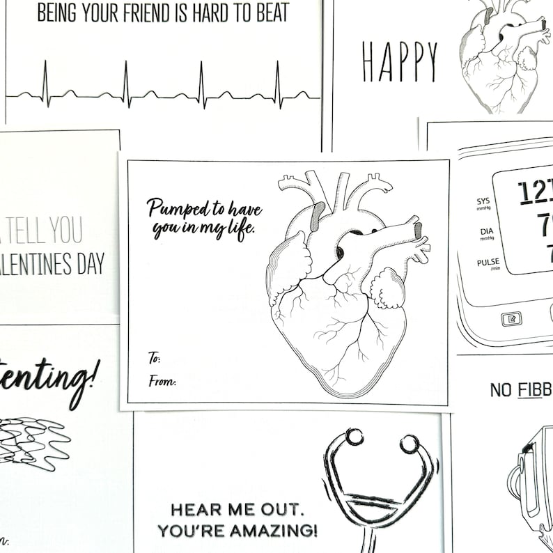 Cardiology Medical Valentine's Day Cards: Printable Cards (digital ...