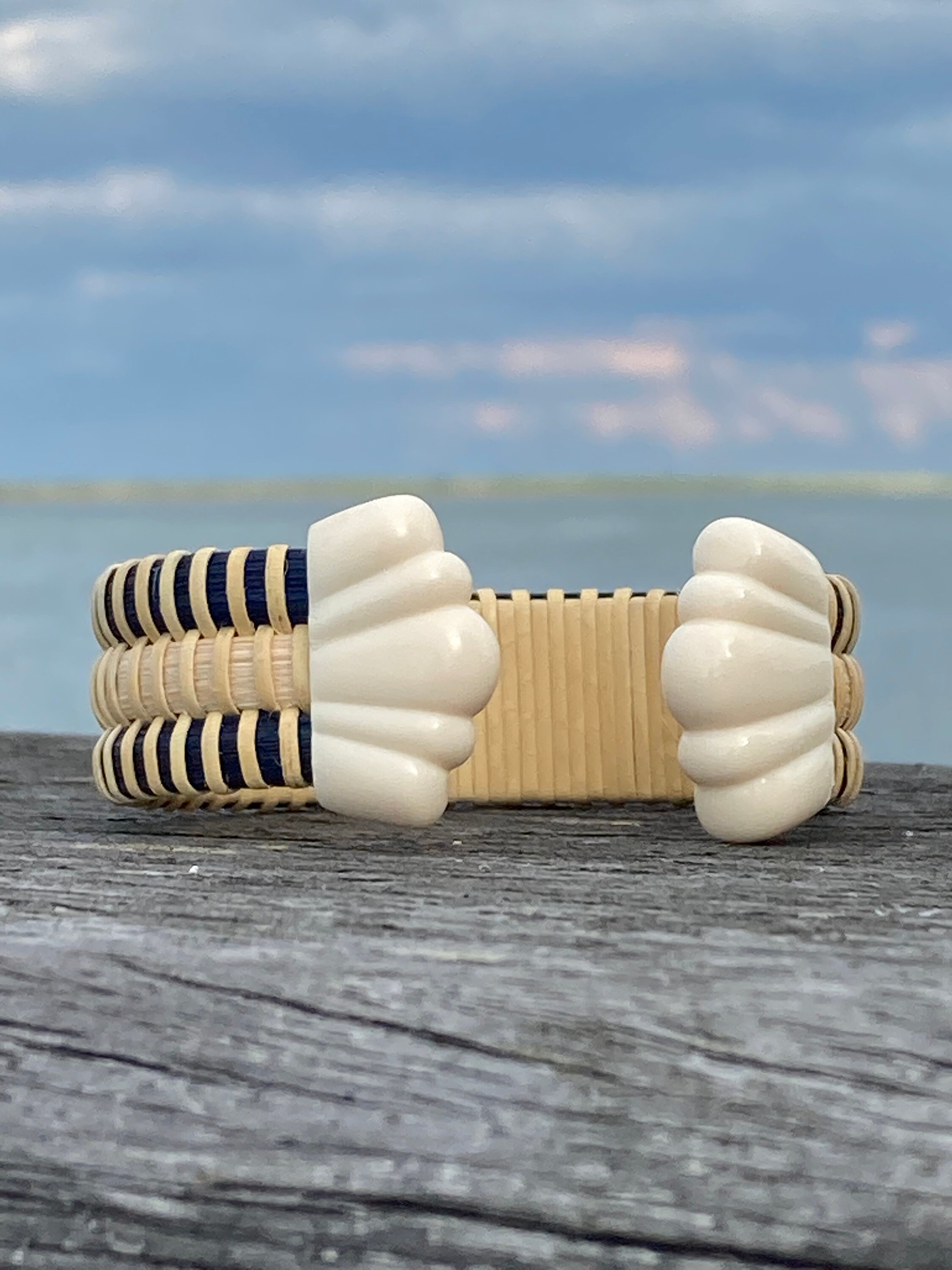 3/4 Scallop Shell Cuff With Navy or Black Stripes Nantucket Basket ...