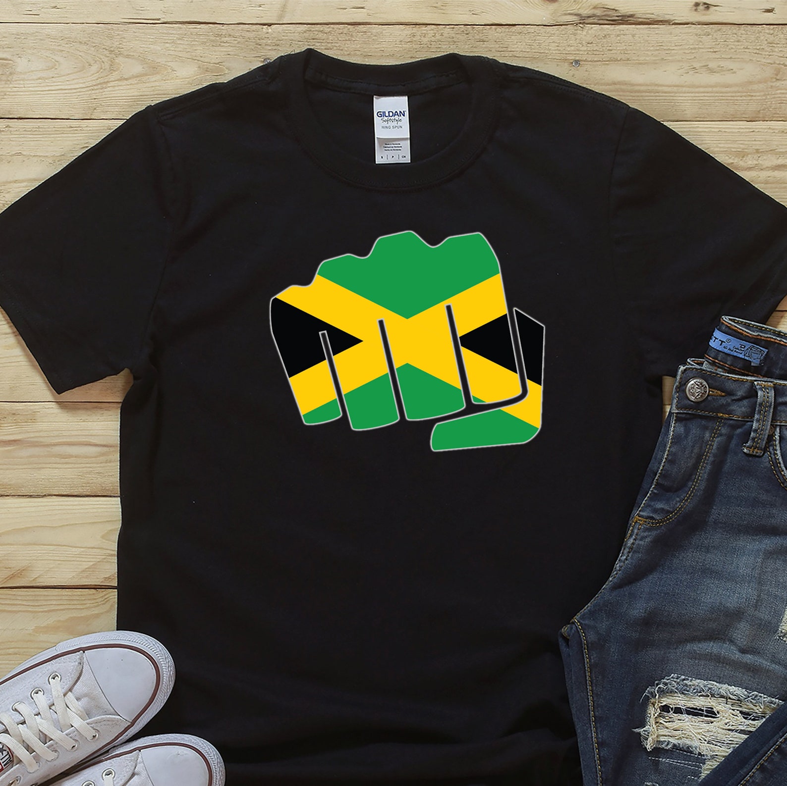 Jamaican Flag Fist Graphic Shirt Jamaica Shirt Patriotic Etsy