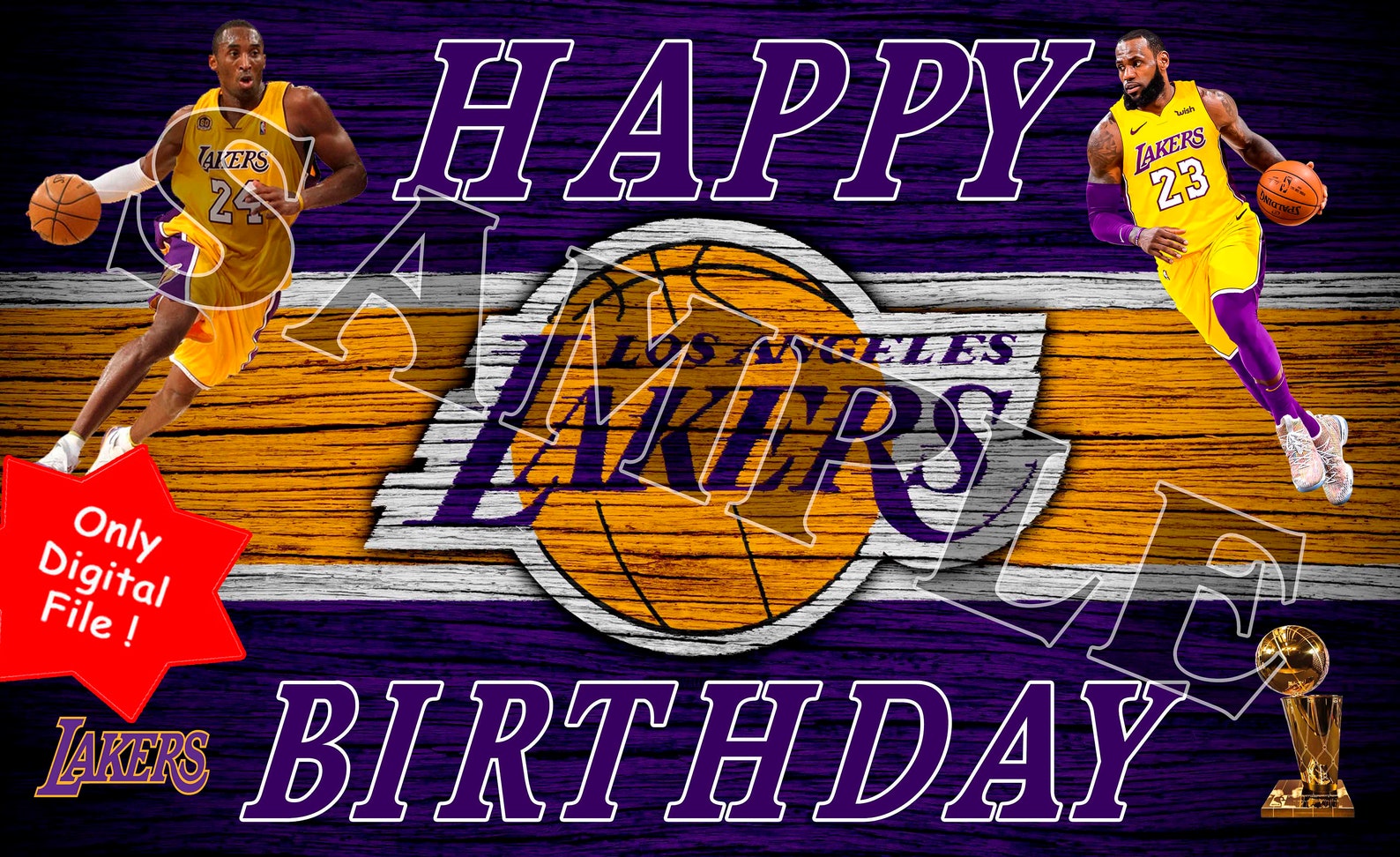 NBA Lakers Cake, Happy Birthday Party. Cake Topper Digital Printable ...