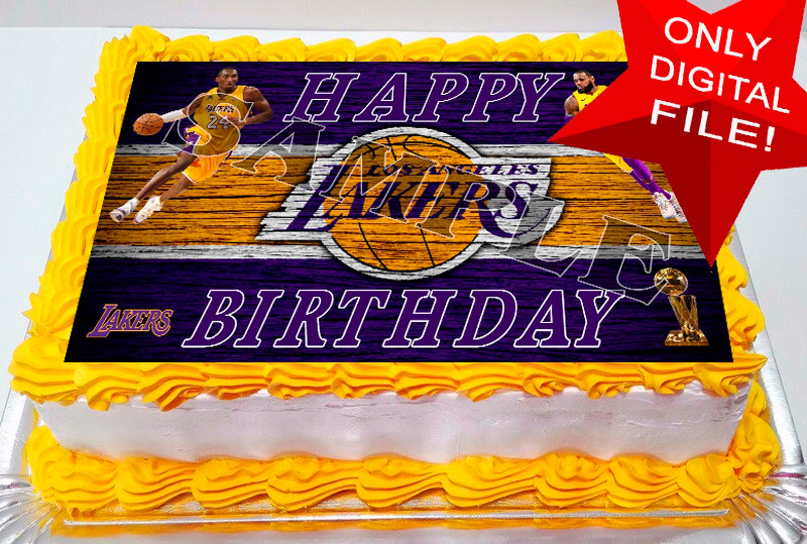 NBA Lakers Cake, Happy Birthday Party. Cake Topper Digital Printable ...