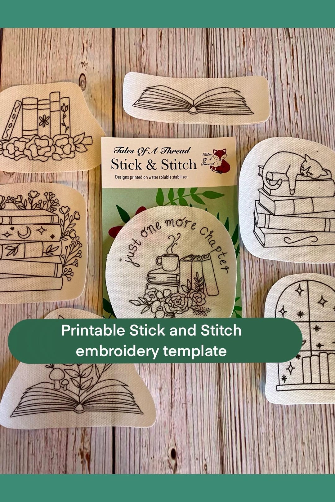 Printable Stick and Stitch Bookish Hand Embroidery Water Soluble ...