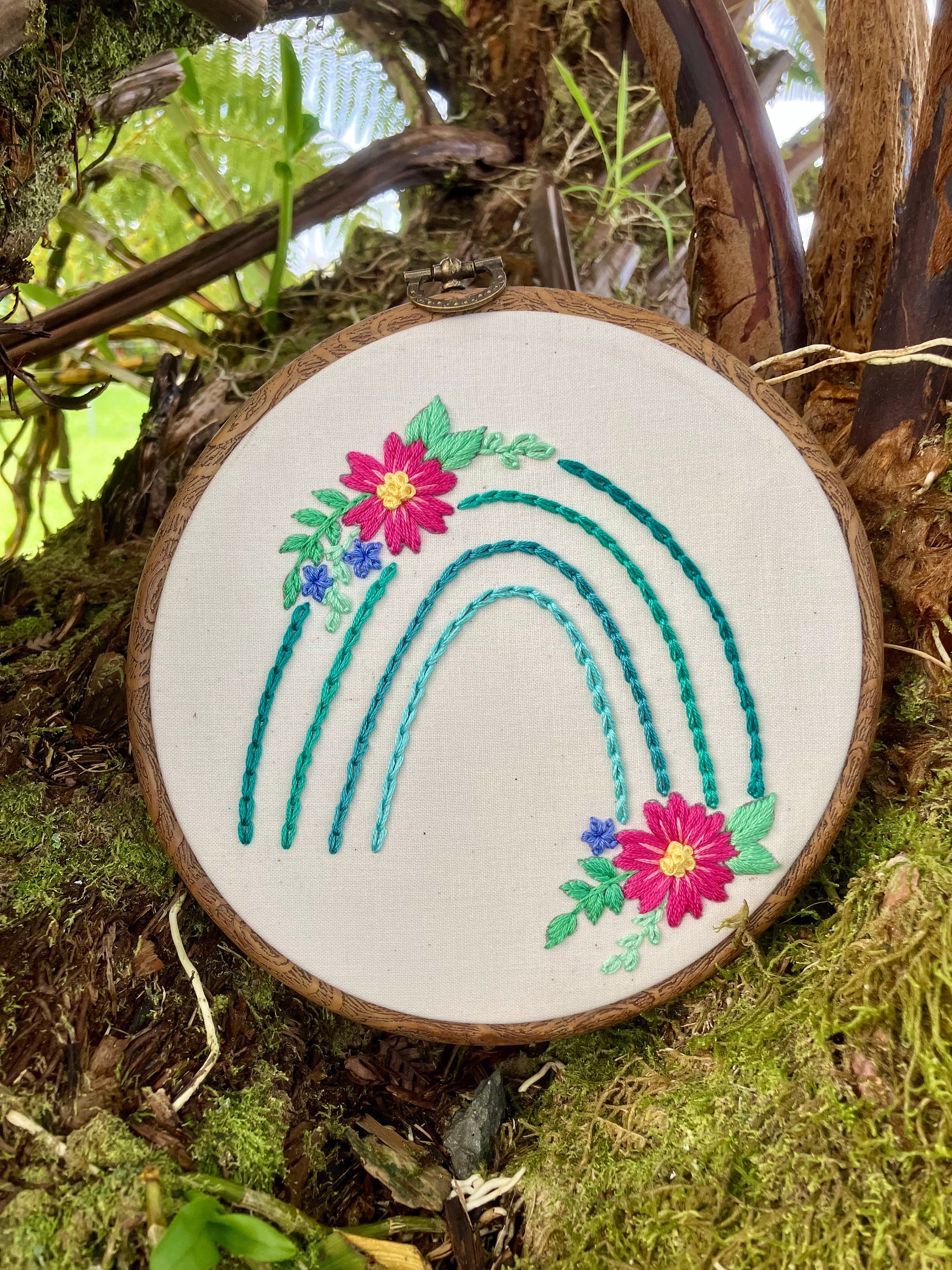 Boho Floral Rainbow Hand Embroidery Stitch Along Template - Etsy