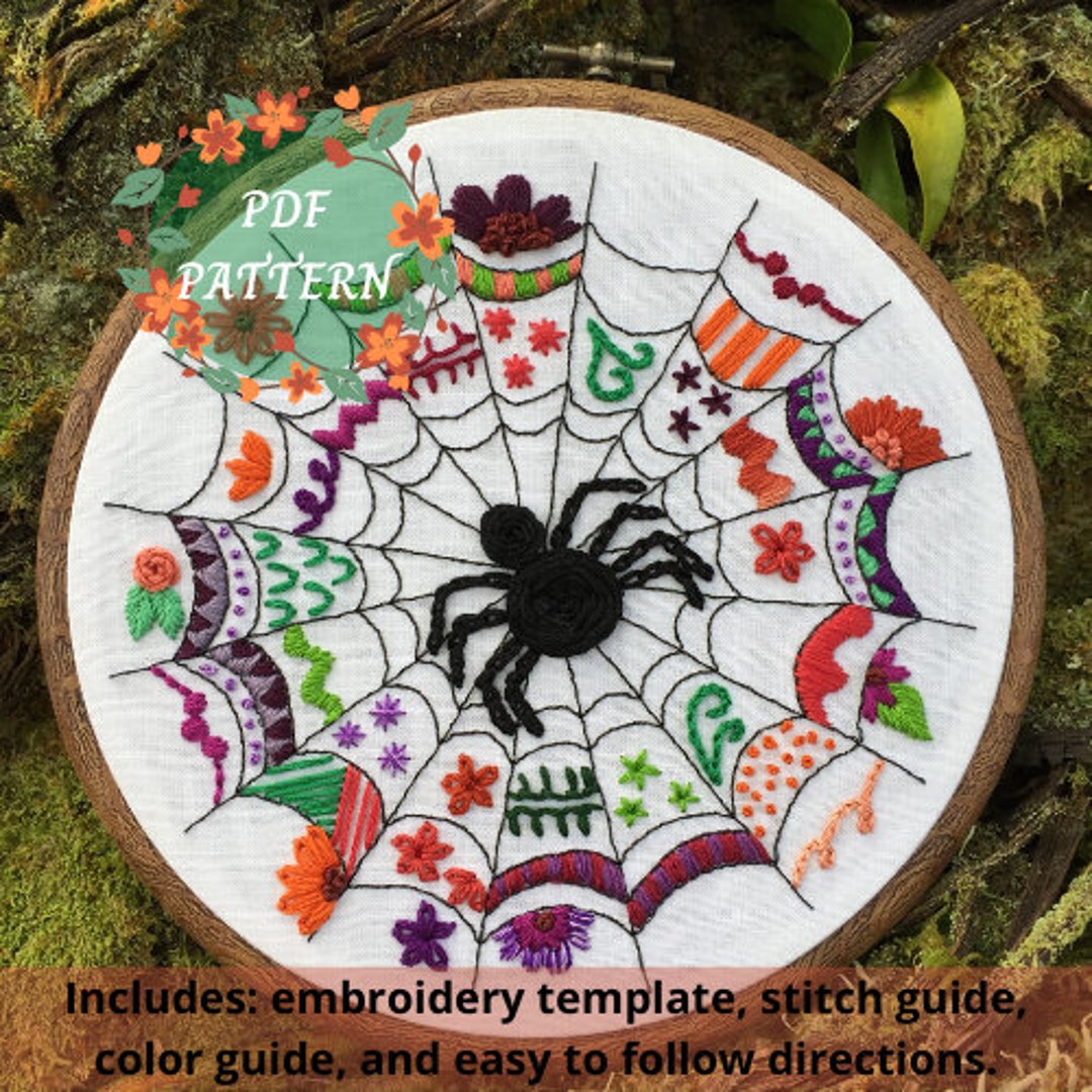 Spider Web Embroidery Pattern PDF DIY Easy to Follow Directions Wall ...