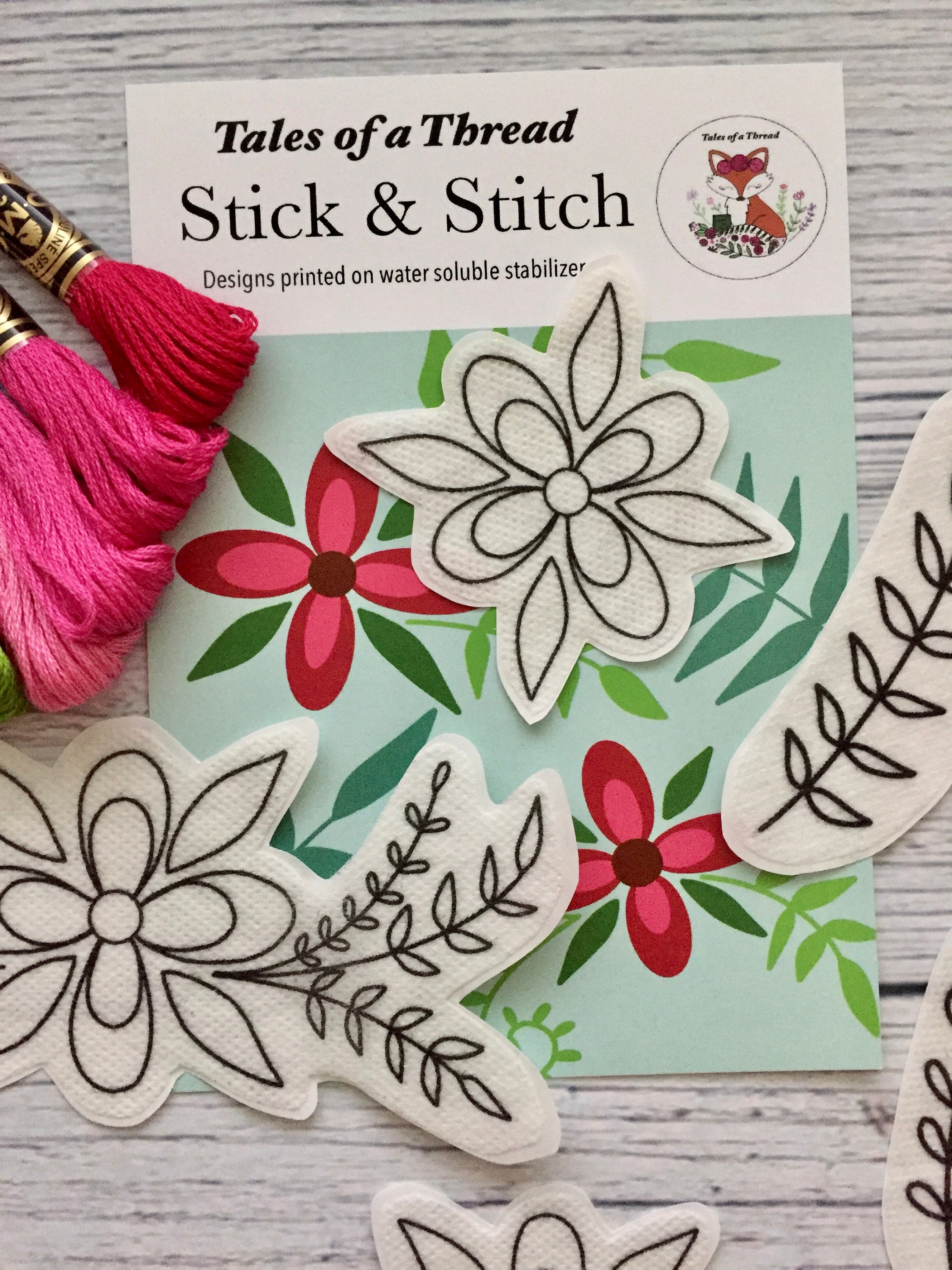 Stick and Stitch Floral Leaf Pack Water Soluble Hand - Etsy