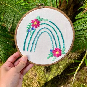 Boho Floral Rainbow Hand Embroidery Stitch Along Template Pattern ...