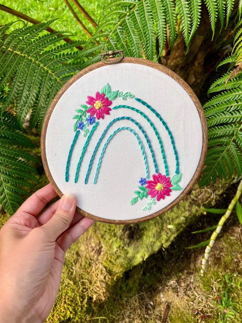 Boho Floral Rainbow Hand Embroidery Stitch Along Template - Etsy