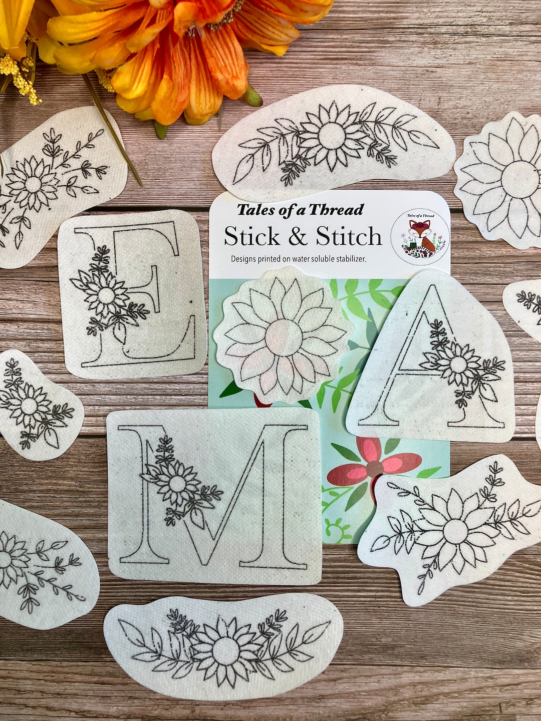 Stick and Stitch Monogram Letters Sunflower Hand Embroidery Water ...
