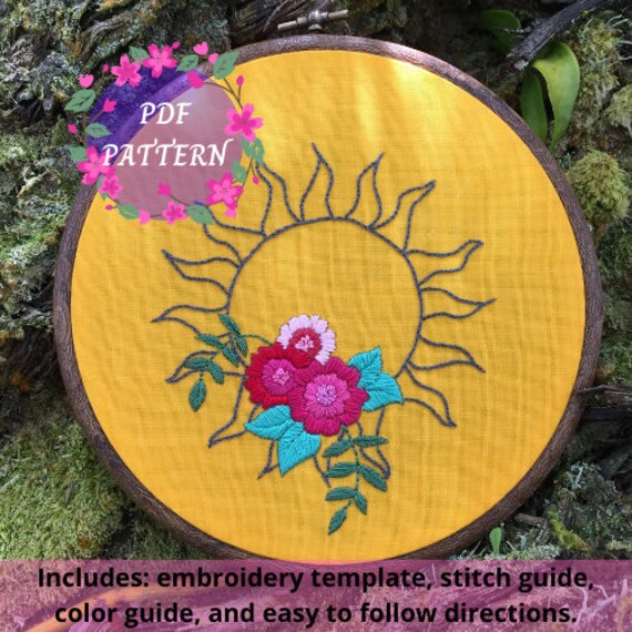 Floral Sun Embroidery PDF Pattern Hoop Art DIY Easy to - Etsy