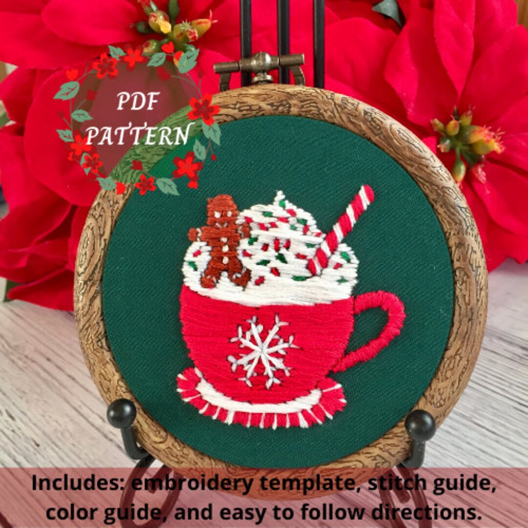 Hot Chocolate Cocoa Mug Hand Embroidery Pattern PDF DIY Easy to Follow ...
