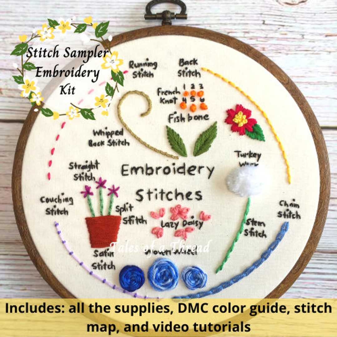 Embroidery Stitch Sampler Hand Embroidery Kit Beginner Friendly Video ...
