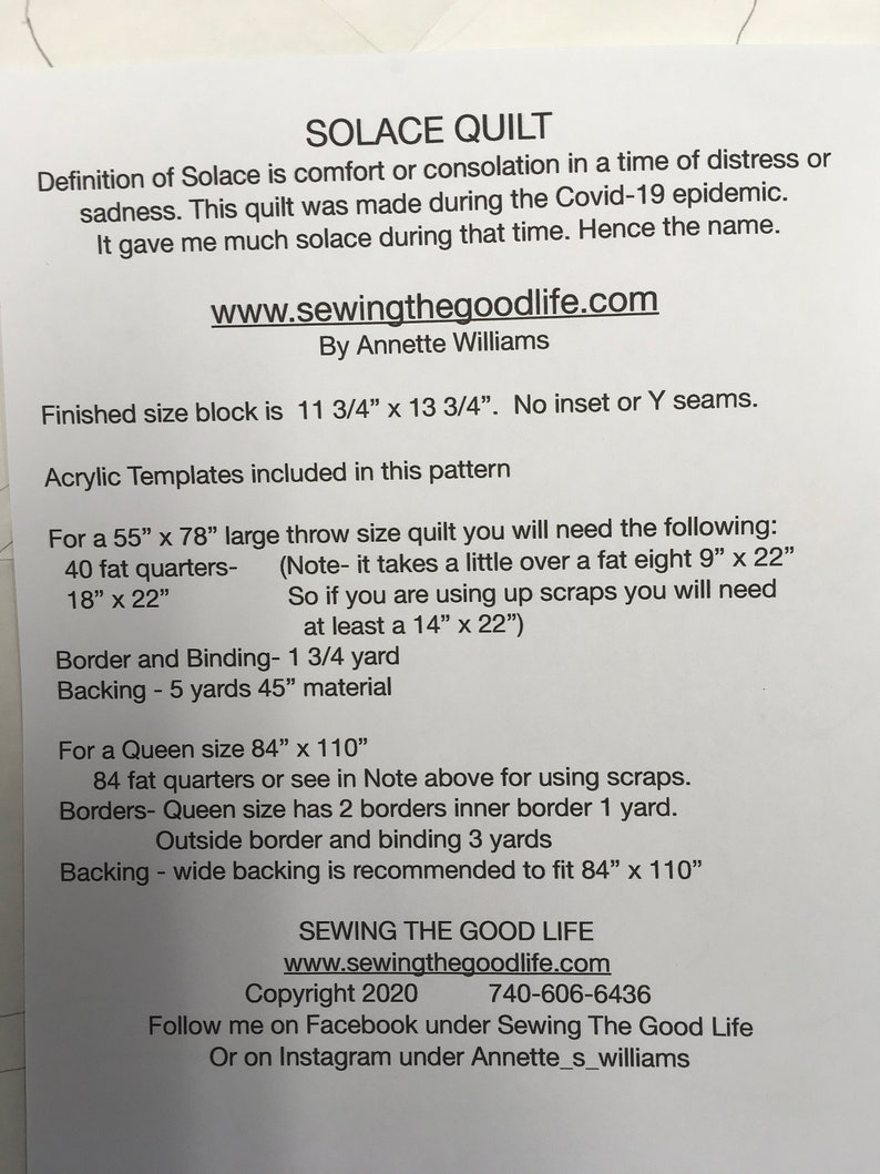 Solace Quilt Pattern With Acrylic Templates - Etsy