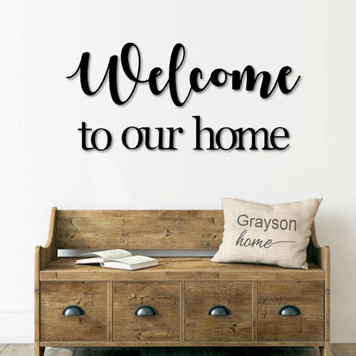 Welcome Home Script Metal Word Sign Rustic Metal Welcome - Etsy