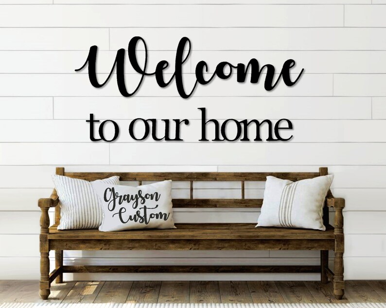 Welcome to our home Script Metal Word Sign Rustic Metal | Etsy